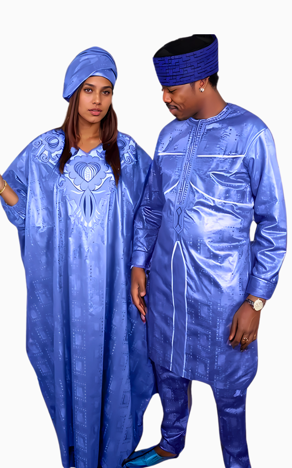 Boubou Africain Couple Bleu Clair – Afro Élégance