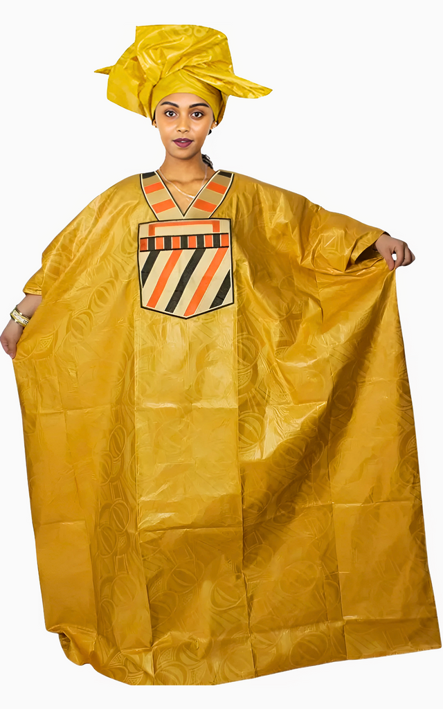 Boubou Africain Femme Col en V – Afro Élégance