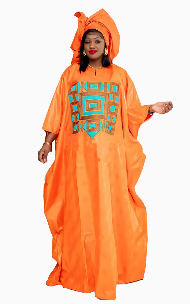 Boubou Africain Femme Orange – Afro Élégance