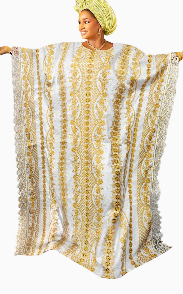 Boubou Bazin Brodé Femme Doré – Afro Élégance