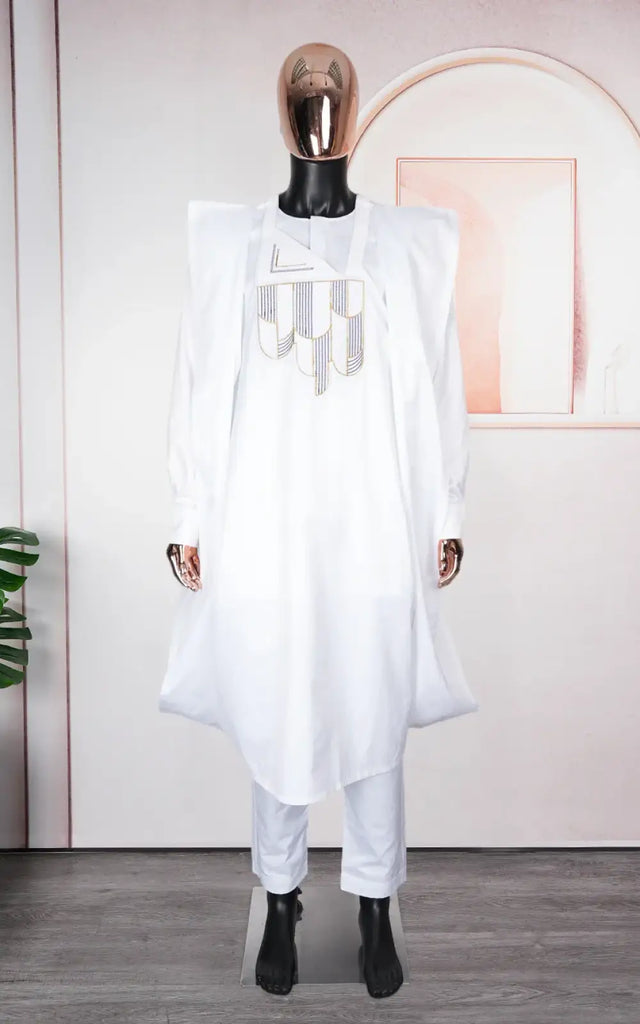 Boubou Blanc pour Homme 3 pièces – Afro Élégance