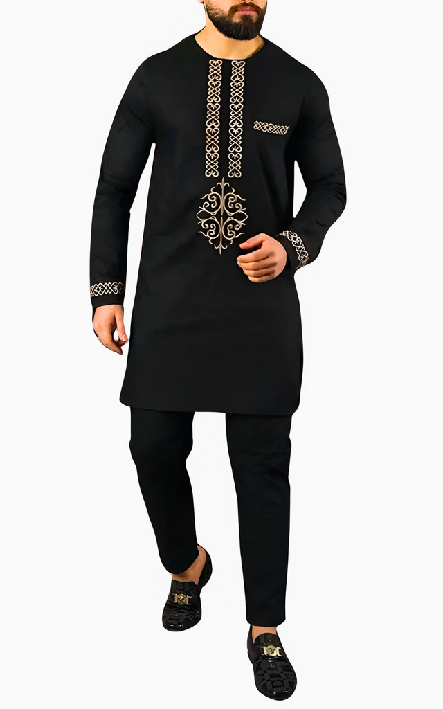 Ensemble Africain Brodé Homme Noir – Afro Élégance