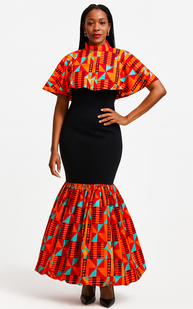 Robe Africaine Sirène Col Mao – Afro Élégance