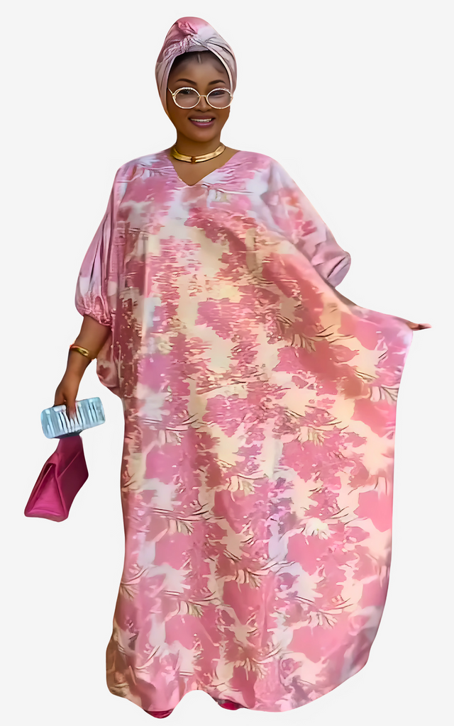 Robe Boubou Africaine Rose Col V – Afro Élégance