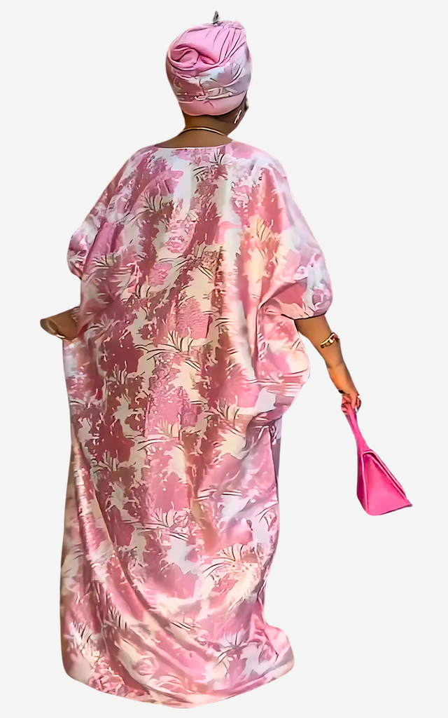 Robe Boubou Africaine Rose Col V – Afro Élégance